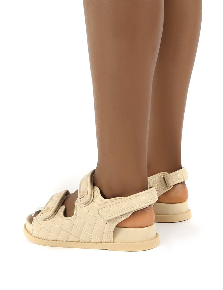 Carmen Nude Drench Pu Quilted Flat Sandals | Public Desire – Public ...